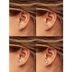 18 Pairs Stainless Steel Stud Earrings Solid Rhinestone Earring Cartilage Earrings Helix Ear Piercing Jewelry for Women Men (Steel Color, 18 G/ 1 mm with 4 mm Screw Ball)