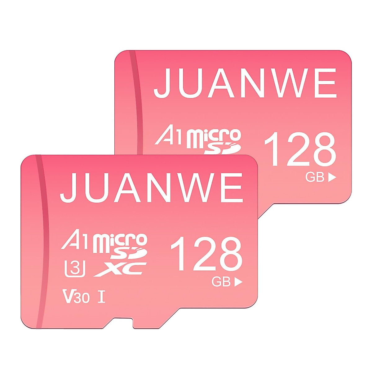 JUANWE 128GB Micro SD Card 2 Pack microSDXC Memory Card with SD Adapter C10 U3 A1 V30 Memory Card SD Card Pink, 128GB