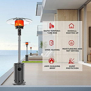 Outdoor Patio Propane Heater for Outdoor Indoor Use, Portable Stainless Steel Heater with Wheels, 46000 BTU Commercial Bronze Tall Floor Heater, Waterproof Outside Standing Heaters (Gray)