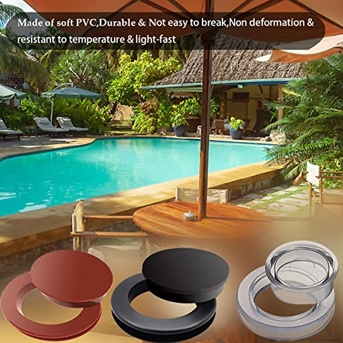 EHIOG Patio Table Umbrella Hole Ring and Cap Set, 2 Inch Silicone Transparent Umbrella Hole Ring Plug and Cap Set for Outdoor Patio Garden Beach Table Umbrella Plug (Black - 2 Set)