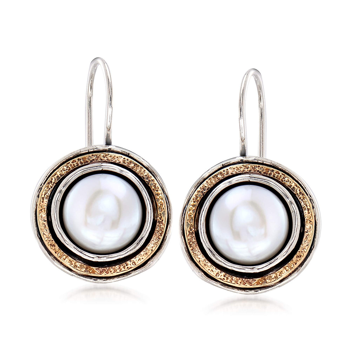 Ross-Simons 9.5-10mm Cultured Pearl Drop Earrings in Sterling Silver and 14kt Yellow Gold