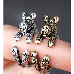 Schnauzer Dog Adjustable 3D Tone Wrap Ring by Pashal (Silver)
