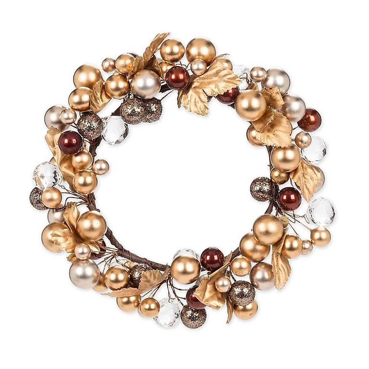 Abbott Collection Beaded Pillar Candle Ring, Gold (6.5" D)