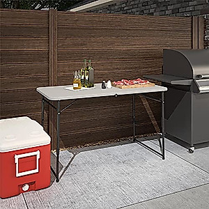 COSCO 4 ft. Fold-in-Half Portable Utility Table, Gray, Indoor/Outdoor, for Crafting, Tailgating, & Camping