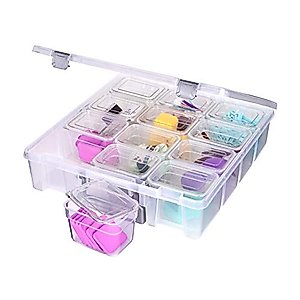 AB Designs 6965ABD Super Satchel with 9 Small Bins Inside, Stackable Home Storage Organization Container, Clear with Sliver Latches and Handle