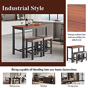 COSTWAY 3 Pieces Dining Table and Chair Set, Counter Height Wood Breakfast Table Set with 2 Upholstered Stools, Industrial Wood Kitchen Table Set for Bar Bistro,Living Room, Restaurant