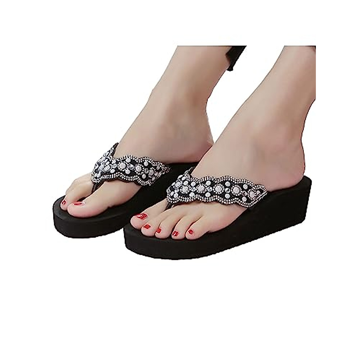 Gomelly Ladies Flip-flops Beach Thongs Sandals Summer Wedge Sandal Comfort Platform Casual Shoes Womens Indoor Outdoor Black 8