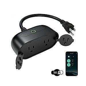 OHMAX Outdoor Smart Plug, Wi-Fi Outlet Timer Works with Alexa Google Assistant, IPX4 Weatherproof, App Control, Smart Home Plug for String Lights Christmas Decor, FCC, 2.4GHz Wi-Fi Only, 15A/1800W