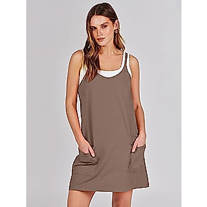 Caracilia Workout Dresses for Women 2023 Summer Casual Sleeveless Athletic Outfits Tennis Golf Sports Short Mini Dress with Built in Shapewear C112A5-qianka-L Coffee