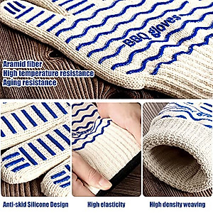 Heat Resistant Kitchen Oven Gloves, Grill Gloves with Non-Slip Silicone, EN407 Certified - 932°F Oven Gloves - Ideal for Kitchen, Outdoor Cooking, Grilling (1 Pair Blue)