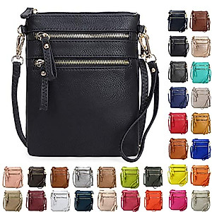 Solene Women's Faux Leather Organizer Multi Zipper Pockets Handbag With Detachable Wristlet Crossbody Bag-WU002(Black)