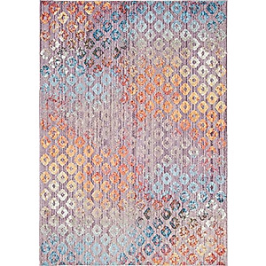Unique Loom Rainbow Collection Geometric Abstract Modern Watercolor Lilac Area Rug (7' 0 x 10' 0)