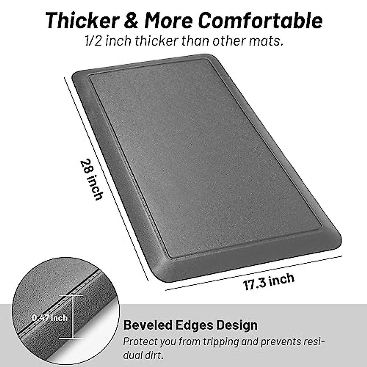 Zenovaire Anti Fatigue Mats for Kitchen Floor Kitchen Mat Cushioned Mat Grey Kitchen Rug Non Slip Waterproof Memory Foam Ergonomic Comfort Rug Standing Desk Mat for Floor Office Sink Laundry, 17"X 28"