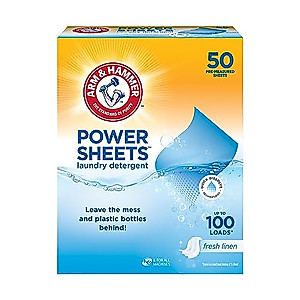 Arm & Hammer Power Sheets Laundry Detergent, Fresh Linen 50ct, up to 100 Small Loads (Packaging may vary)