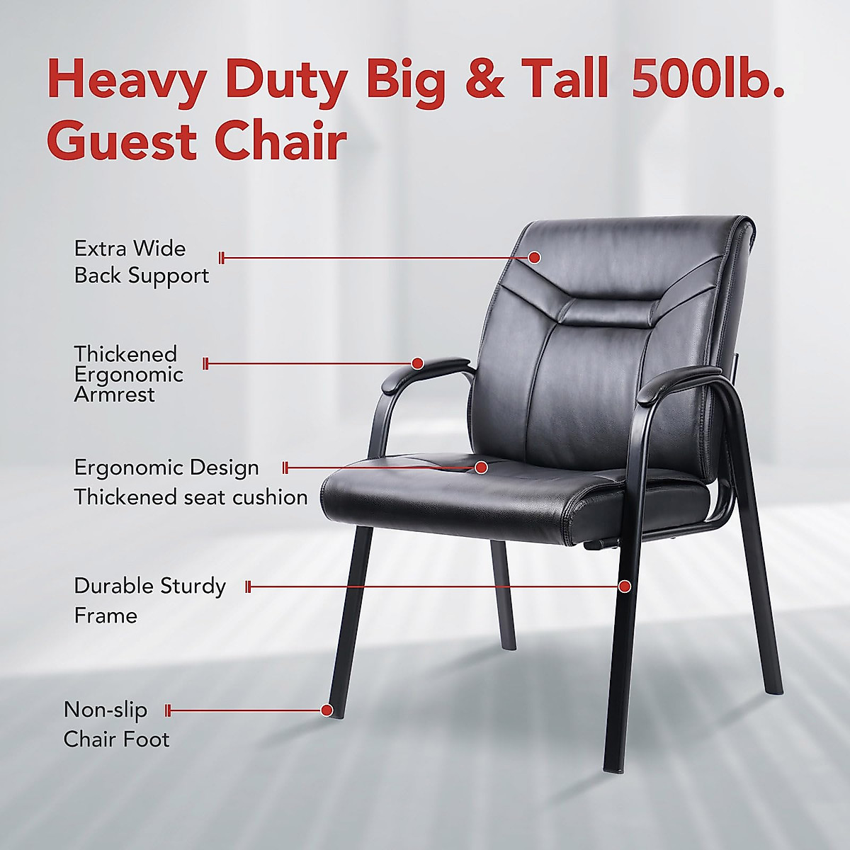 CLATINA Big Tall Wide Office Guest Chair Heavy Duty 500lbs Leather Comfy Side Reception Chair with Arms No Wheels, Executive Bariatric Lobby Chair for Meeting Conference Waiting Room Stationary 4PACKS
