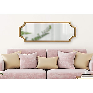 Kate and Laurel Hogan Wood Framed Full-Length Wall Mirror with Scallop Corners, 18x48 Inches, Gold