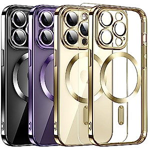 Magnetic Clear for iPhone 14 Pro Max Case with MagSafe [Integrated Camera Glass] Women Phone Case [Original iPhone Exterior] Silicone Cover Slim Thin [Non-Yellowing] Anti-Fingerprint Scratch Men
