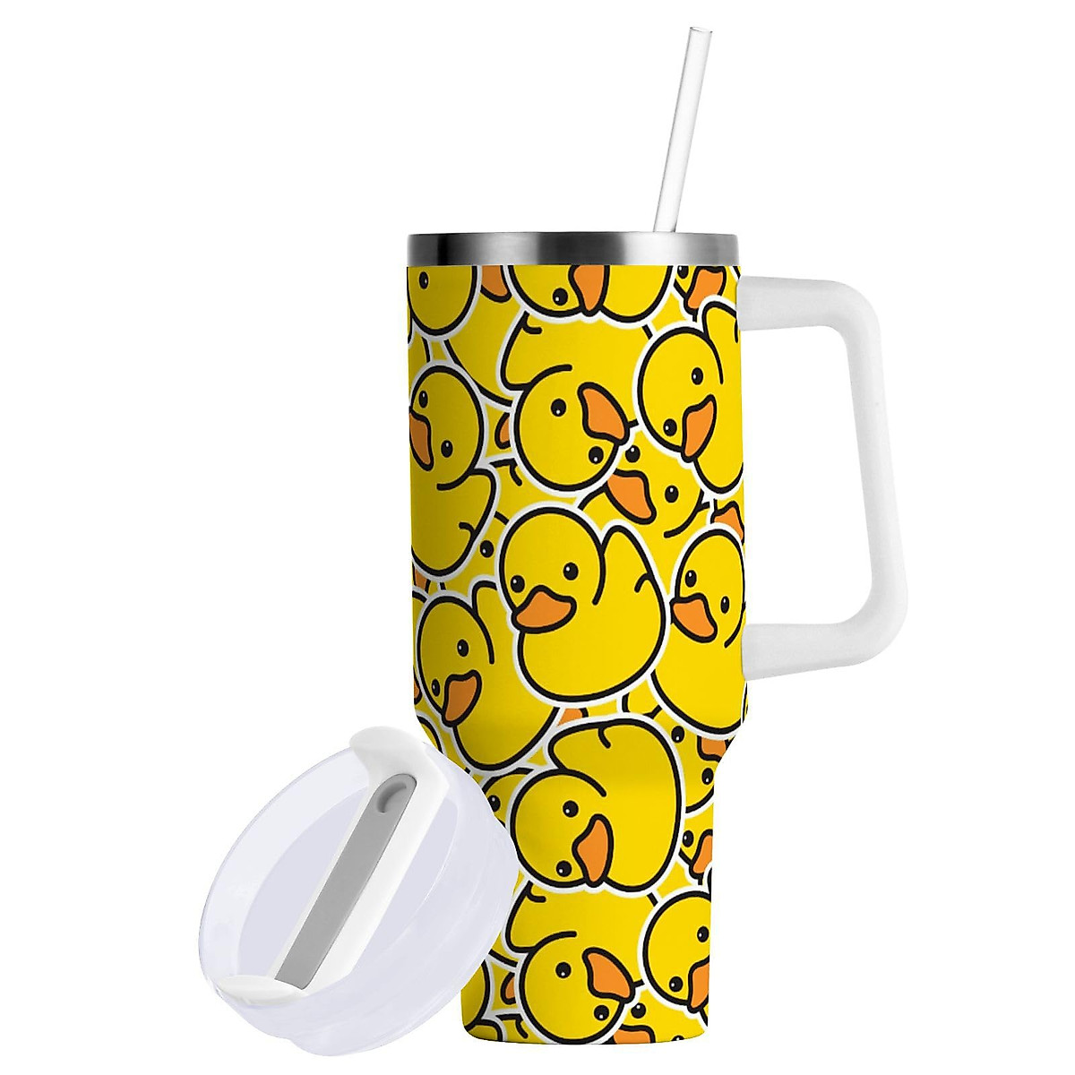 MCHIVER Cute Rubber Duck 30 oz Tumbler with Handle and Straw Stainless Steel Vacuum Water Bottle Leak-proof Travel Coffee Mug Insulated Water Bottle with Lid