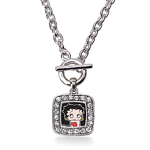 Inspired Silver - Betty Boop Toggle Charm Necklace for Women - Silver Square Charm 18 Inch Necklace with Cubic Zirconia Jewelry