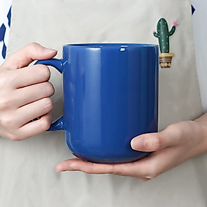 20 OZ Large Coffee Mug, Smilatte M016 Plain Ceramic Boss Big Tea Cup with Handle for Dad Men, Blue