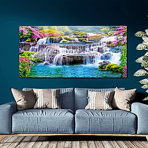 DIY 5D Diamond Painting Kits for Adults Waterfall Scenery Embroidery Full Round Drill Large Size(31.5x11.8 inch) Diamond Crystal Gem Arts Painting Craft for Home Wall Decor