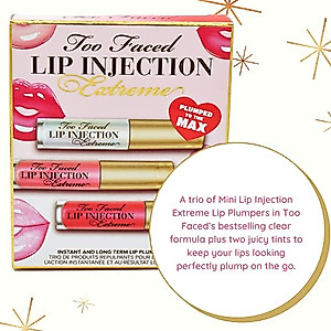 Too Faced Lip Injection Extreme Plumped To The Max Trio Travel Size Set - Original, Bubblegum Yum, Pink Punch - Lip Plumper / Gloss, Plump Lips Makeup