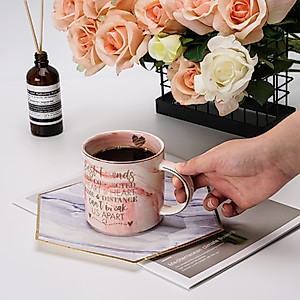 Best Friend Birthday Gifts for Women - Long Distance Friendship Gifts For BFF, Bestfriend, Besties, Christmas - Best Friends are Connected Heart to Heart - Cute Pink Marble Mug, 11.5oz Coffee Cup