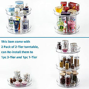 Lazy Susan Turntable 2-Tier Pantry Organization and Storage Spice Rack Spinning Cabinet Organizer Rotating Condiment Tray Spinner for Kitchen Vanity Bathroom Jewelry Makeup Cosmetic 9.2-Inch Clear