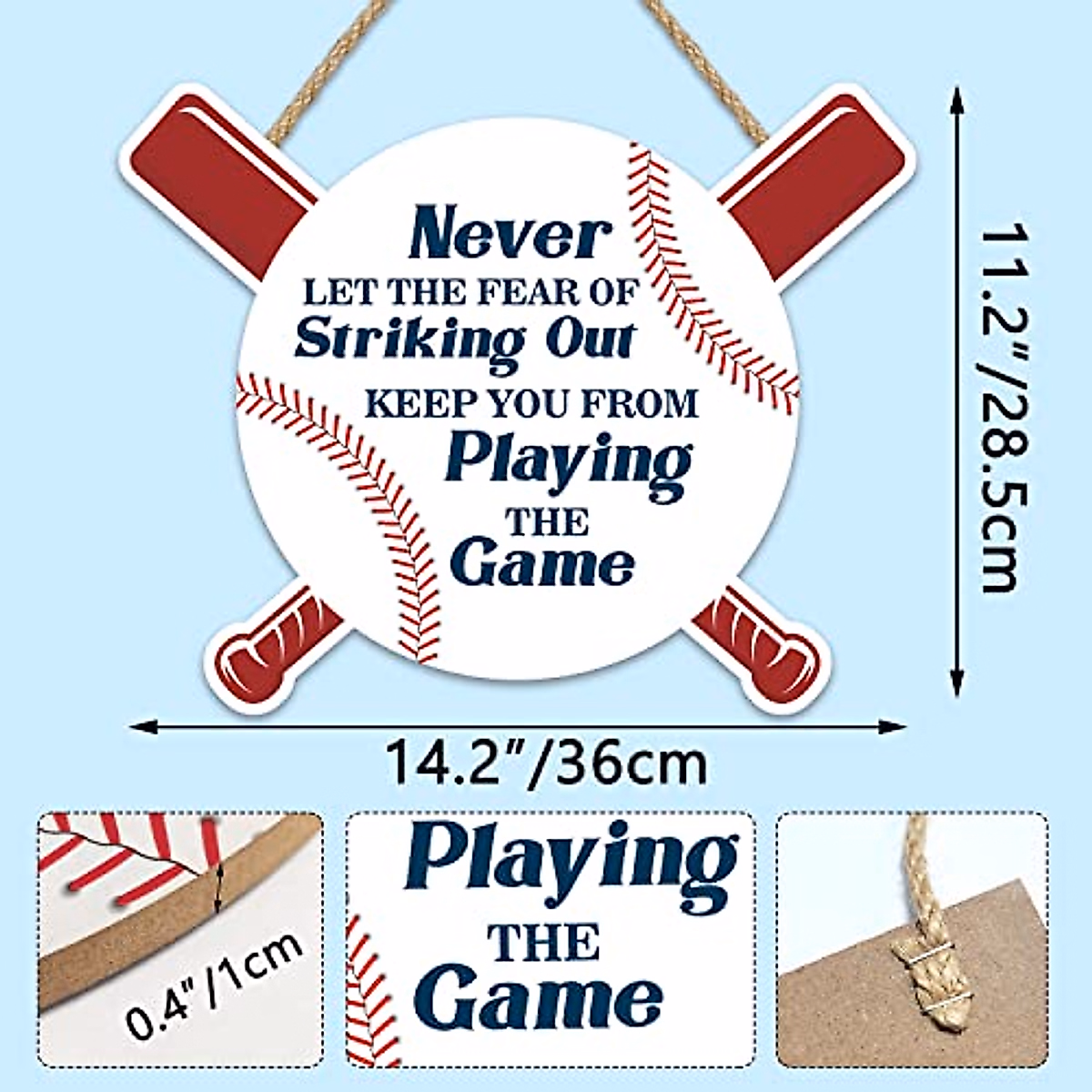 IARTTOP Inspirational Quotes Wood Signs Never Let The Fear of Striking Out Keep You from Playing The Game Wood Sign-36x28.5cm,Retro Baseball Signs Wooden Plaque Hanging Wall Art for Classroom Decor