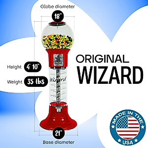 Gumball Machine Original Spiral - 4`10" Height - Set Up for $0.25 - Dispenses 1” Gumballs, Bouncy Balls & Toys in Round Capsules - Spin & Drop Vending Machines for Kids - Bubble Gum Machine - Red