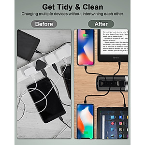 Universal USB & USB C Tower Fast Charging Station 6-Port 60W - Compact, Space-Saving Design with Multiple USB & USB-C Ports for All iPhone Galaxy Note Pixel iPad Multiple Devices