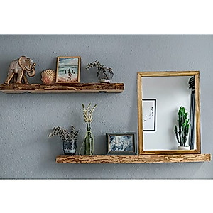 AAZZKANG Rustic Mirrors for Wall Rectangle Wood Frame Mirror Farmhouse Bedroom Bathroom Decorative Mirror with Hanging Rope