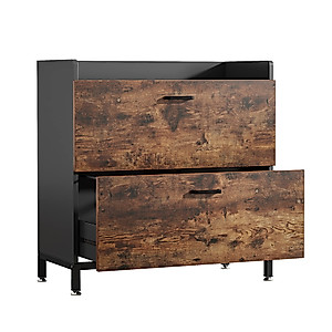 Tribesigns Lateral File Cabinets, 2 Drawer Filing Cabinets for Home Office, Industrial Wood Wide Filing Organization Storage Cabinets for Files Letter/Legal/F4/A4 Size(Rustic Brown)