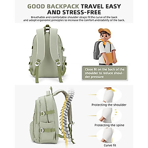 BOXSAM Lightweight Backpack for Women, Large Laptop Travel Backpack Casual Daypack College Bag Rucksack for Men. Green