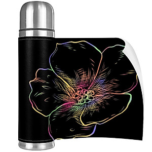 Stainless Steel Leather Vacuum Insulated Mug Rose Thermos Water Bottle for Hot and Cold Drinks Kids Adults 16 Oz