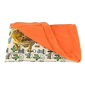 Bearded Dragon Bed with Pillow Lizard Sleeping Bag Blanket Soft Warm Hideout Terrariums Accessories for Reptile Lizard Bearded Dragon (Orange)