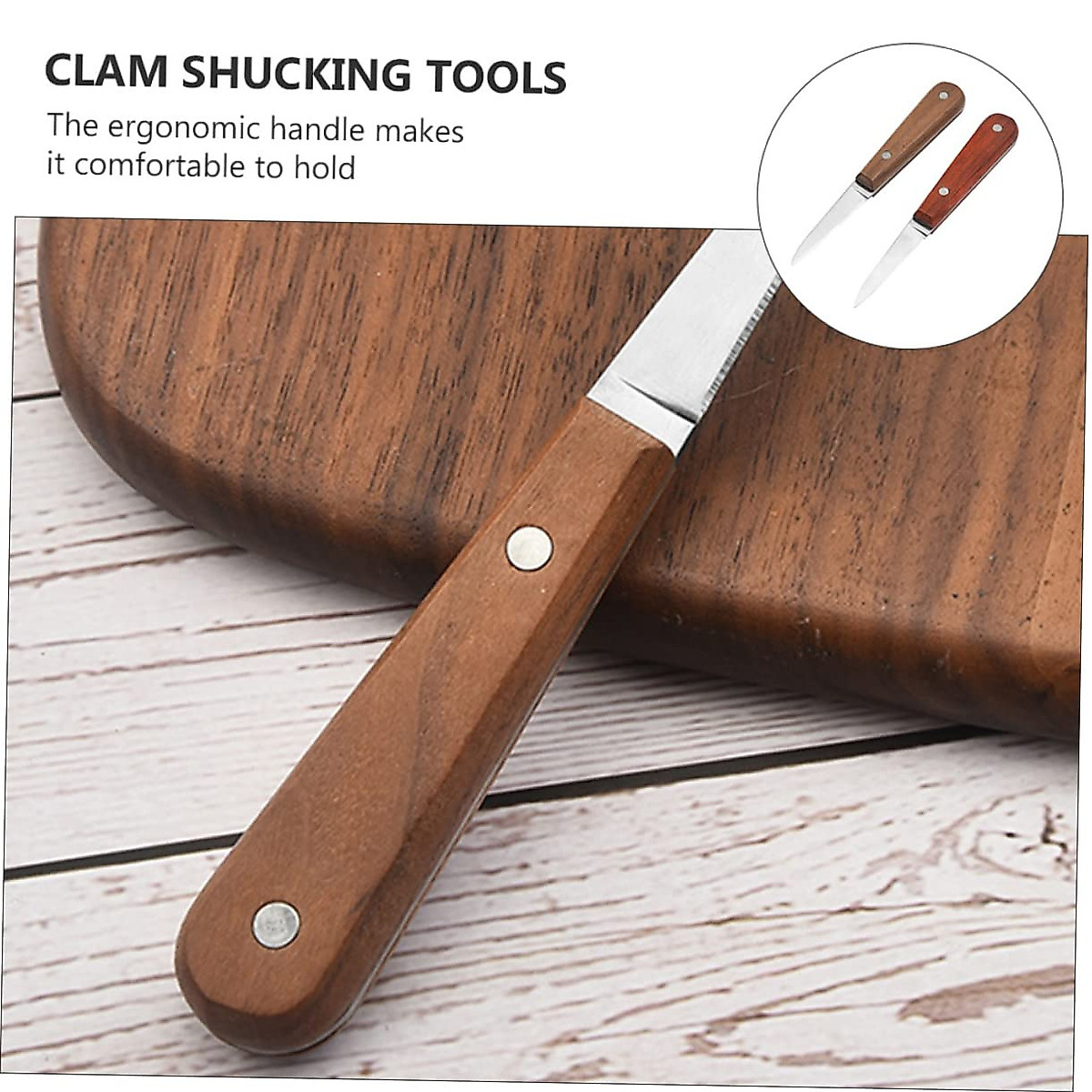 Hemoton Oyster Cutter 2pcs Stainless Steel Oyster Stainless Steel, Wood Seafood Cutting Tool Oyster Opener Clam Shucking Tools Wooden Handle Kitchen Supplies Oyster Shucker