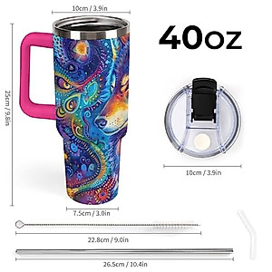 Wolf Insulated Tumbler with Lid And Straw Stainless Steel Travel Coffee Mug 40oz Light Rose Red-style