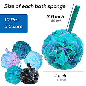 10 Pcs Shower Loofahs,Bath Shower Loofah Sponge,Exfoliating Shower Pouf Balls for Women,Men,Body Wash Bathroom,Exfoliate with Beauty Bathing Accessories
