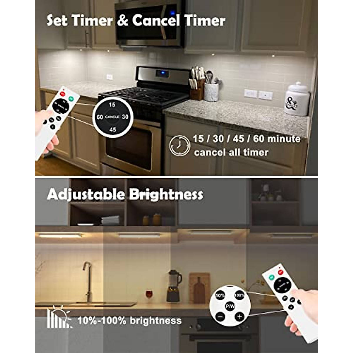 SZOKLED 20LED Under Cabinet Lights Remote Control, Dimmable Under Cabinet Lighting Wireless, Rechargeable Under Counter Lights for Kitchen, Shelf, Hallway, Display, Stairs, Multiple Colors 4 Pack