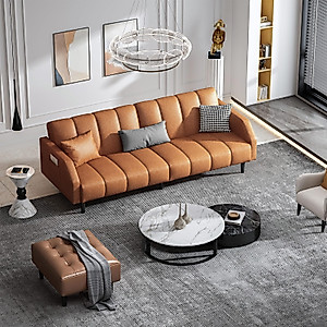 Fadware 78'' Futon Sofa Bed Couch, 2 Seater Faux Leather Futon Sleeper Couches with Adjustable Sofa Backrest, Convertible Loveseat Sofa Bed for Living Room, Bedroom, Office, Loft, Brown