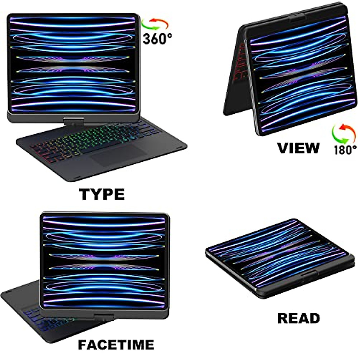 Kolude iPad Pro 12.9 Case with Keyboard for iPad Pro 12.9 inch (2022 6th, 2021 5th, 4th and 3rd Generation) Magnetic Keyboard Multi-Touch Trackpad 360° Rotatable Black Color