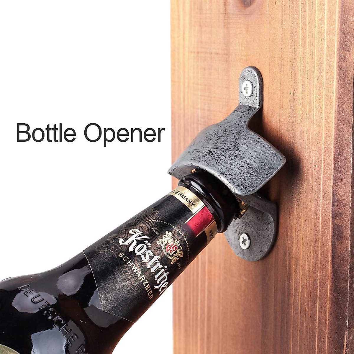 Mealivos Bottle Opener And Cap Saver – Classic Rustic Wood Standing With Beer And Soda Cap Collector,Ideal Gift for Men and Beer Lovers