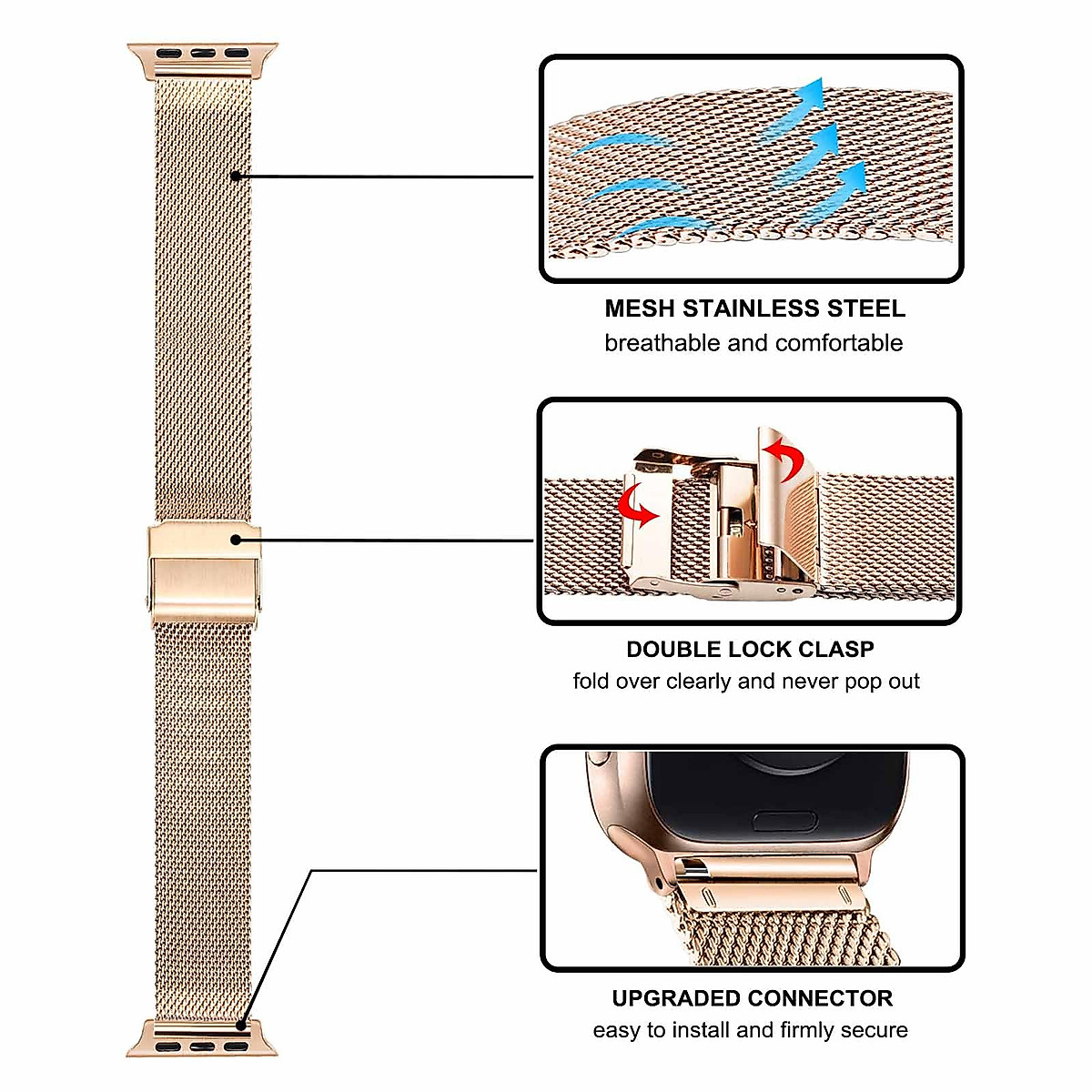 TRUMiRR Rose Gold Band for Apple Watch Series 10 42mm / 9 8 7 41mm Women, Mesh Stainless Steel Watchband Feminine Strap Replacement for iWatch SE Series 6 5 4 3 2 1 38mm 40mm