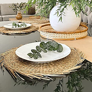 Artera Set of 6 Oversized Round Seagrass Placemat, 15" Round, Woven Table Mats, No-Slip Natural Heat Resistant Mats for Table, Coasters, Pots, Pans & Teapots in Kitchen (Round 10)