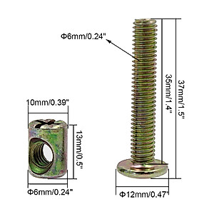 Eilumduo 20 Sets Crib Screws and Bolts, M6 x 35mm Zinc Plated Hex Socket Head Cap Screws Bolt Nuts, Barrel Bolt Nuts Hardware Replacement Kit for Furniture Cots, Beds Crib, Chairs (Philips Barrel Nut)