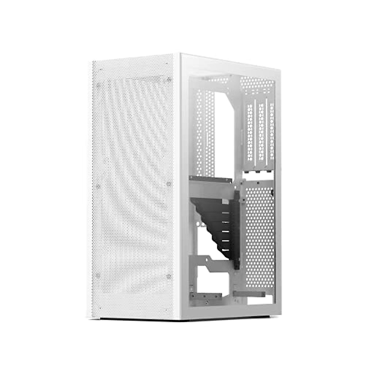 SSUPD Meshlicious Mini-ITX Small Form Factor (SFF) Case - One Tempered Glass Side Panel & One Mesh Side Panel with PCIe 3.0 Riser Cable -Tool-Free and Easy Accessibility (White)