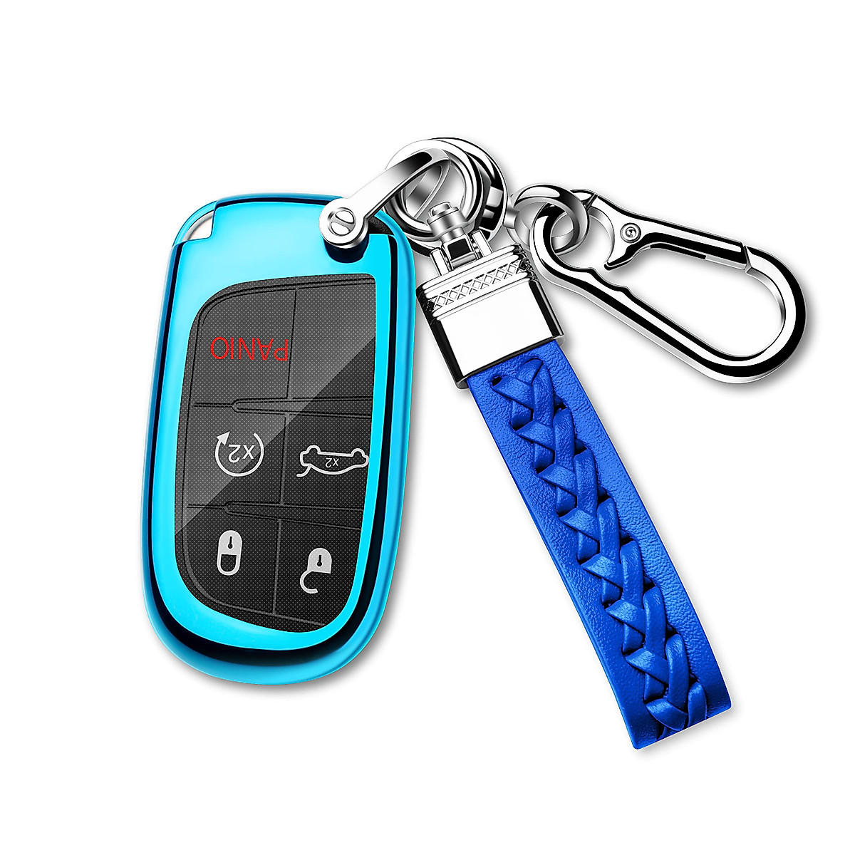 KPPOWER for Dodge Key Fob Cover,Key Fob Case for Dodge Charger Challenger Dart Journey Durango Grand Caravan Smart Premium Soft TPU Dodge Key Case Cover 3/4/5 Button(Blue)