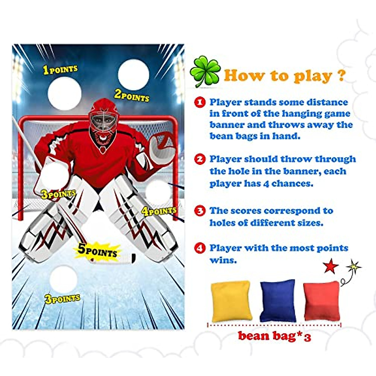 Ice Hockey Toss Games Decorations Banner Backdrop Background Hockey Theme Decor for Indoor Outdoor Hockey Fans Man Boy Birthday Party Baby Shower Photo Studio Booth Props Flag Supplies Favors