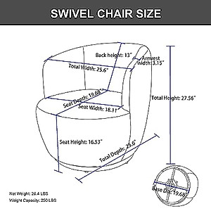CALABASH Swivel Barrel Chair for Living Room, Accent Round 360° Swivel Club Chairs, Velvet Upholstered Modern Arm Chairs for Nursery, Bedroom, Office, Hotel, Pink